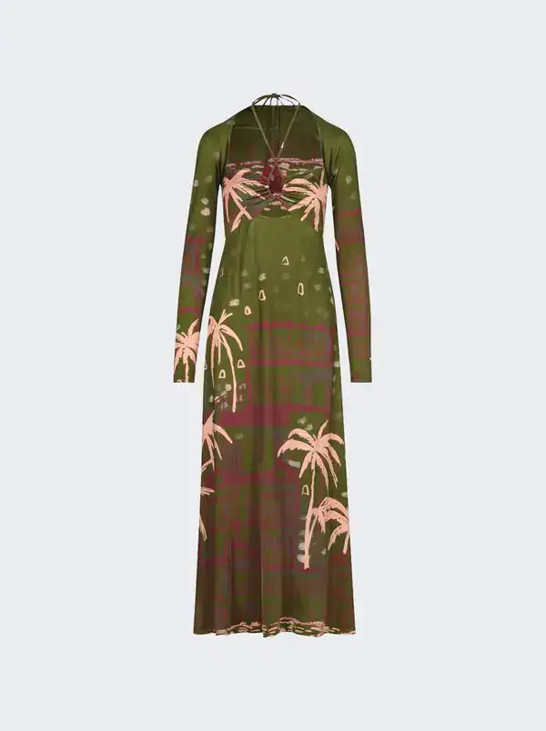Johanna Ortiz Eternal Tropical Ankle Dress In Green | Editorialist