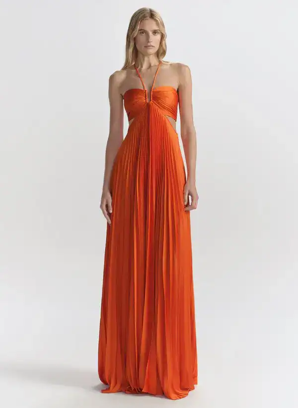 A.l.c. Moira Satin Pleated Maxi Dress - Persimmon