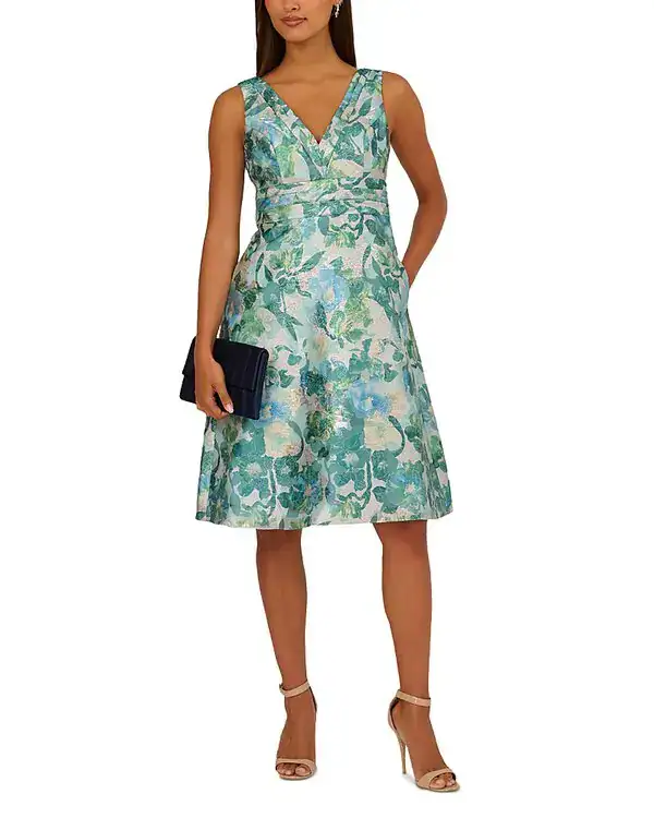 adrianna papell blue multi dress Adrianna Papell Women's Square Neck Strapless Floral Dress - Ivory/Blue Multi main image 0