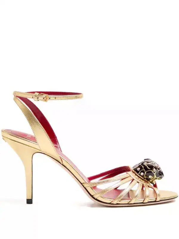 Valentino Garavani 85mm Panthea Feline-Head Strap Sandals - Gold ...