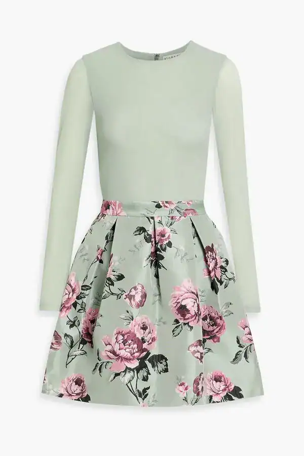 Alice + Olivia Chara Stretch-Tulle Floral-Jacquard Mini Dress - Sage Green  - 55% Off | Editorialist