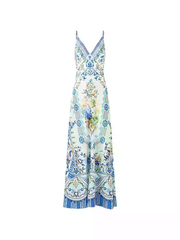 floral print lace trim v neck maxi dress Full Size Floral Lace Trim V-Neck Dress Plus Size Pink / S by Blue Zone Planet main image 1