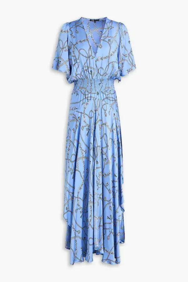 Maje Printed Asymmetric Maxi Dress In Light Blue - 55% Off | Editorialist
