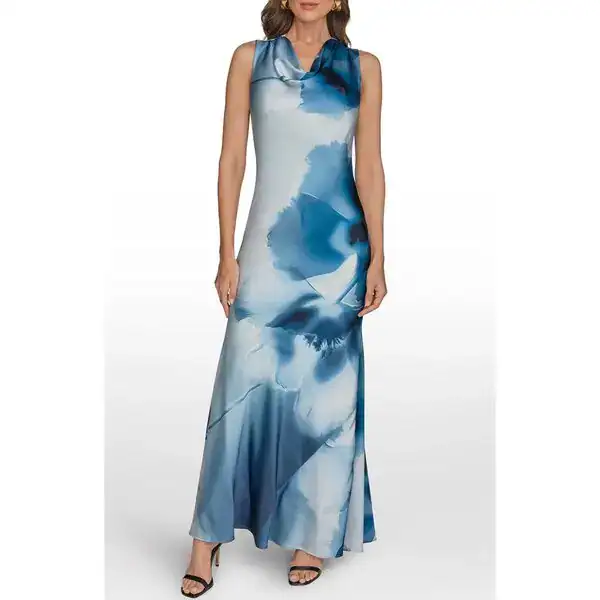 donna karan blue dress Donna Karan Women's A-Line Halter Midi Dress - Taffeta Blue
