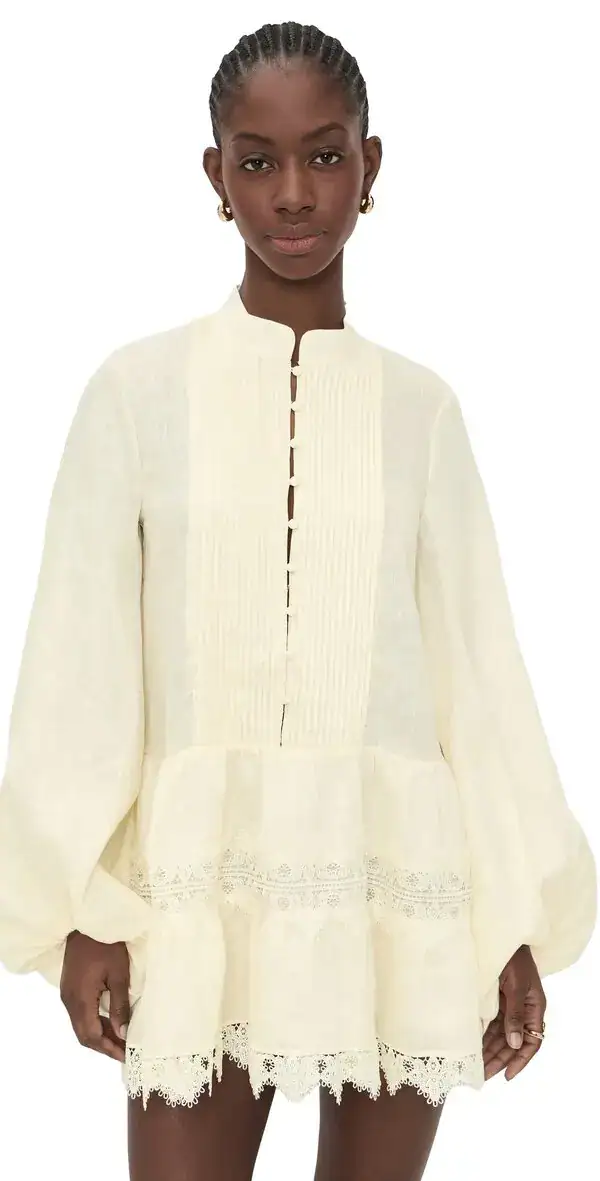 Bardot Antonia Lace Trim Mini Dress - Eggnog | Editorialist