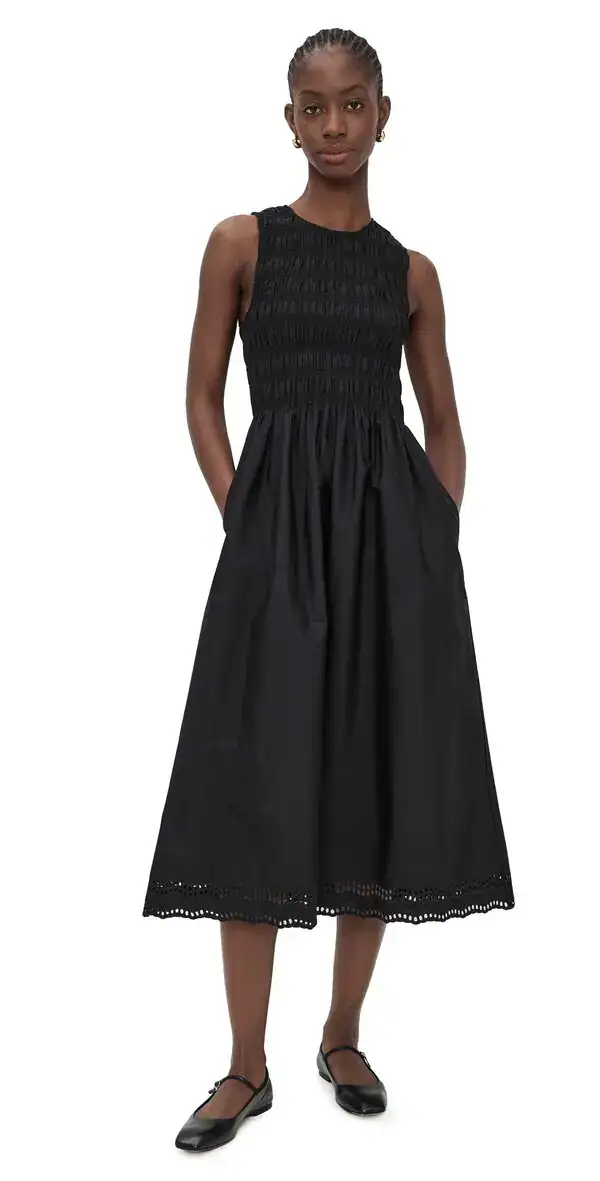 Madewell The Melody Smocked Midi Dress - Jet Black | Editorialist