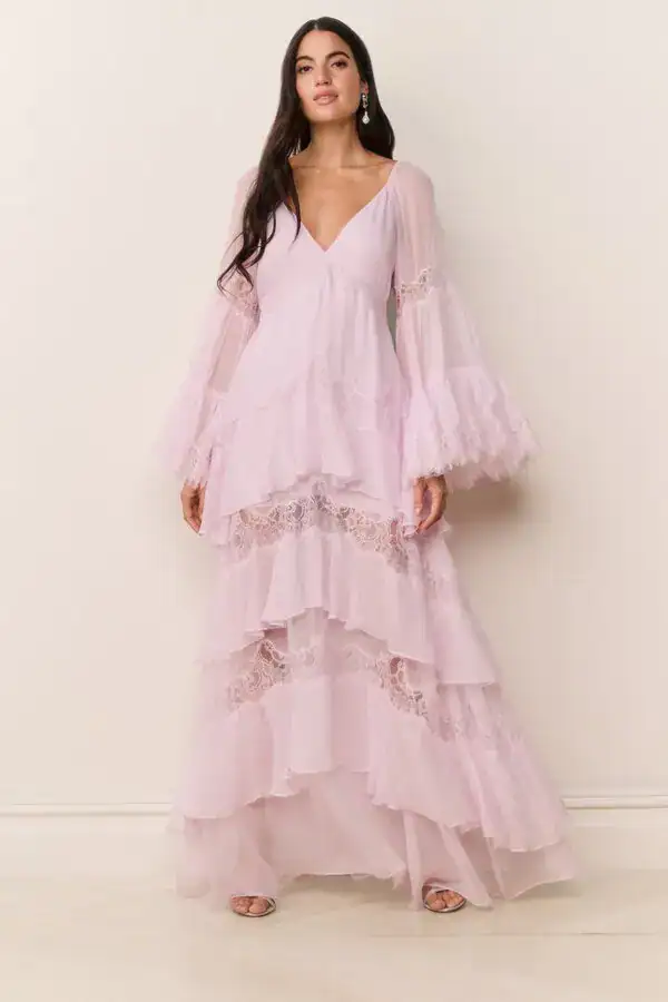 Loveshackfancy Devina Silk Chiffon Lace Maxi Dress - Orchid Ice
