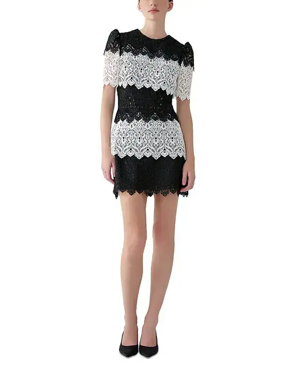 Carolina Herrera Tiered Lace Mini Dress - Black/White | Editorialist