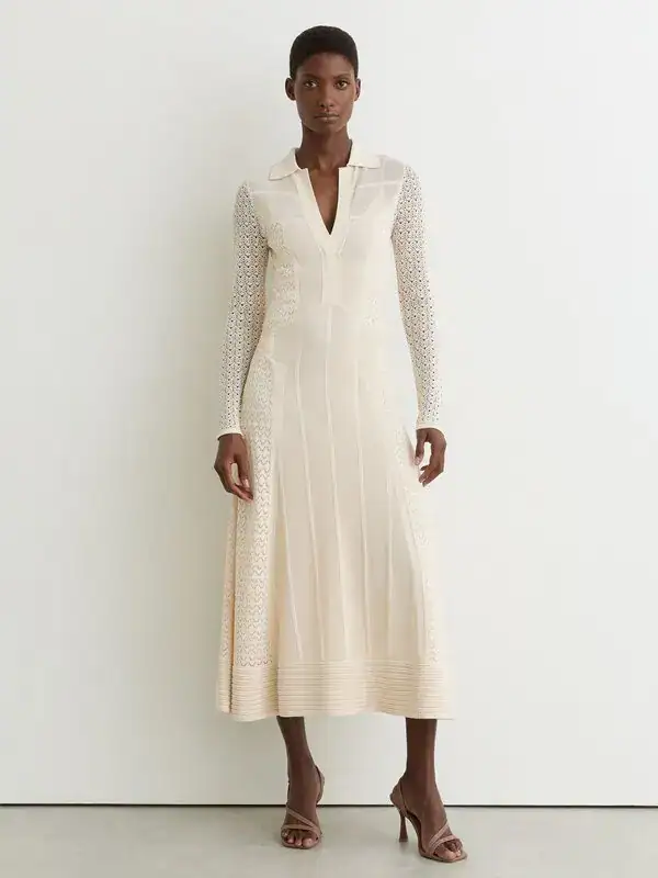 reiss white midi dress Reiss Denim Fit and Flare Midi Dress in White