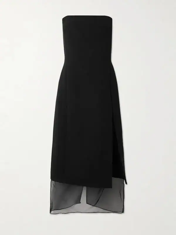 ESSE STUDIOS Portia Strapless Draped Crepe Midi Dress - Black | Editorialist