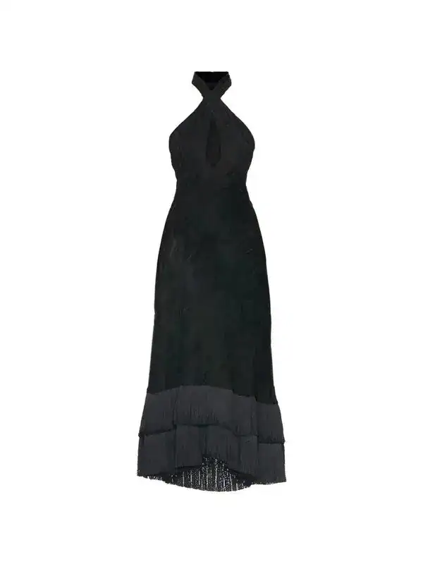 Alexis Ambrosio Halterneck Tiered Midi Dress - Black | Editorialist