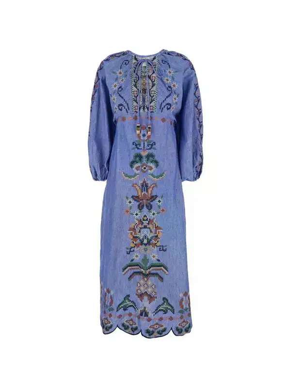 Farm Rio Garden Tapestry Embroidered Mini Dress - Blue | Editorialist