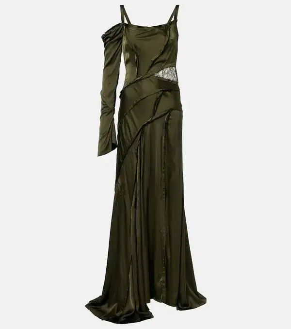 Blumarine Asymmetric Lace-Trimmed Gown - Green - 30% Off | Editorialist