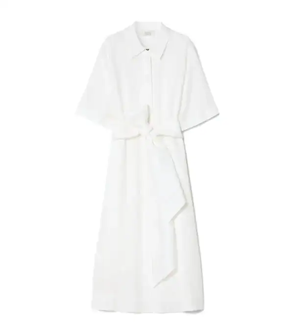 Marina Rinaldi Linen Midi Shirt Dress - White | Editorialist