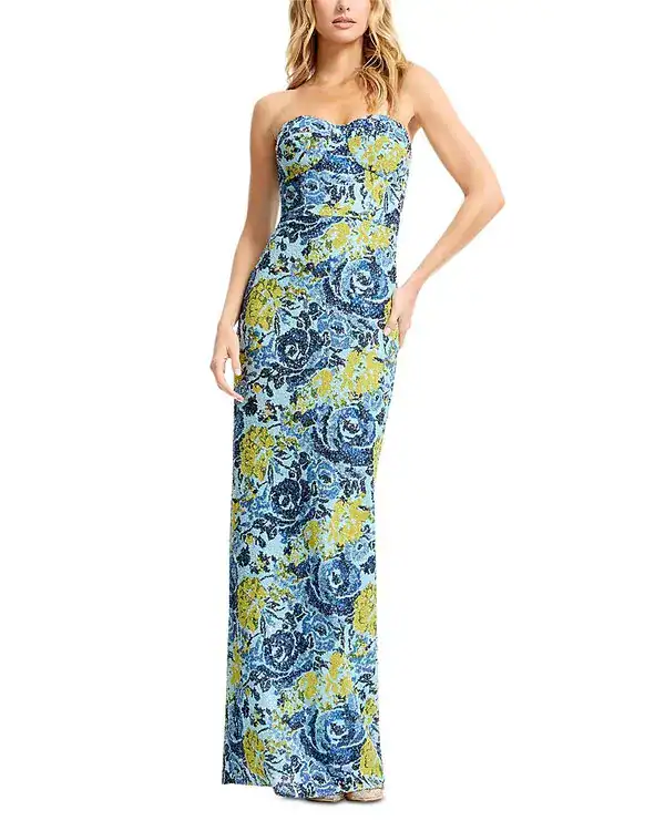 Dress The Population Vada Strapless Sweetheart Gown - Sky Multi |  Editorialist