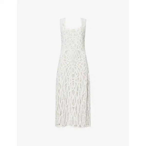 Simkhai Leonora White Macrame Sleeveless Midi Dress