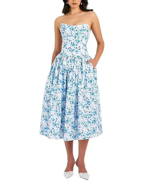 knee length dresses for ladies Fleur Neutral Floral Print Midi Dress main image 1
