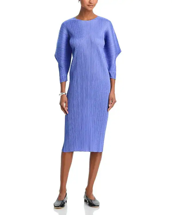 Issey Miyake Skyline Draped Sleeve Midi Dress - Steel Blue | Editorialist