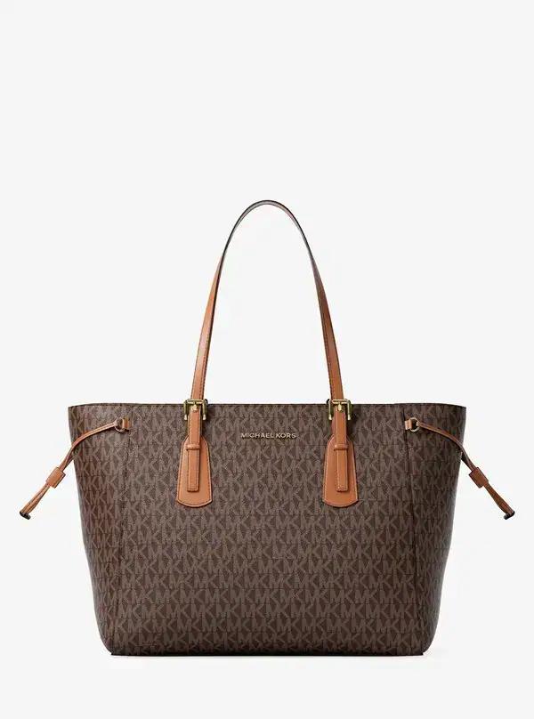 Michael Kors Voyager Large Signature Logo Top-Zip Tote Bag - Brown
