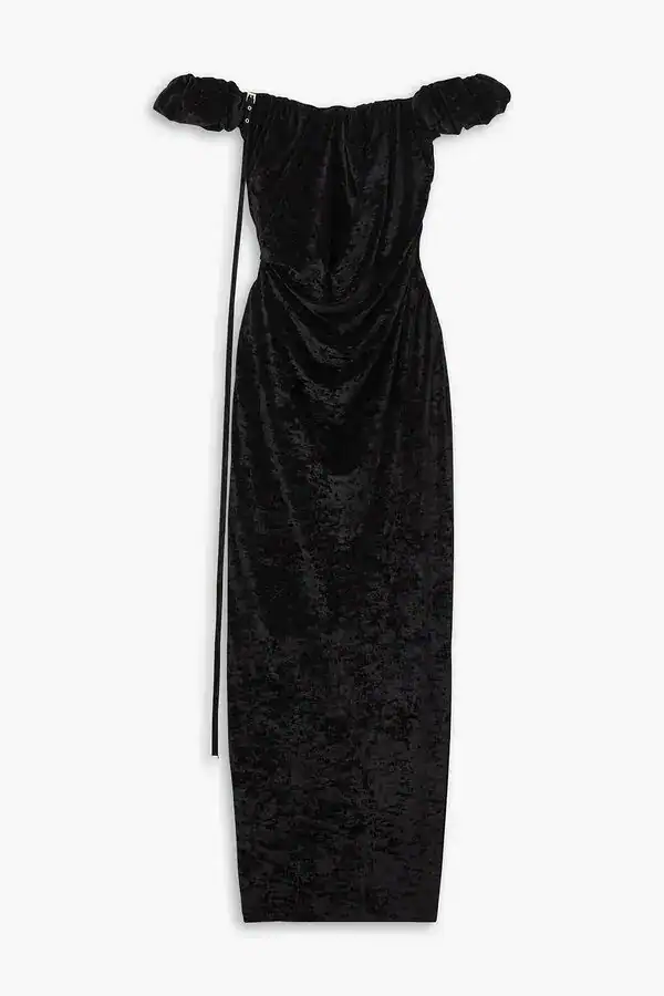 Jacquemus Off-The-Shoulder Embellished Stretch-Velour Gown - Black - 60%  Off | Editorialist
