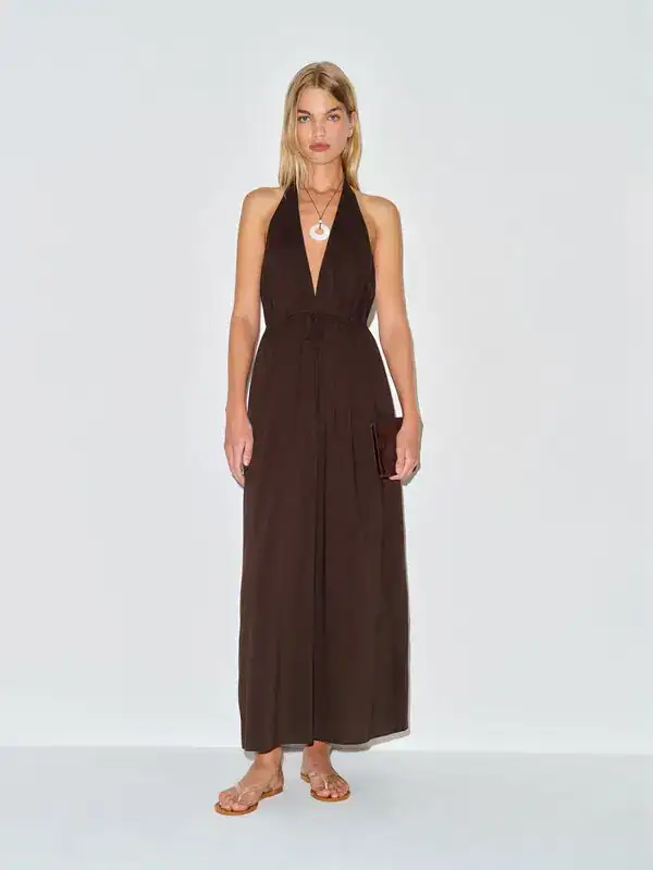 reformation brown maxi dress REFORMATION BROWN CREPE MAXI DRESS US 10 UK 14