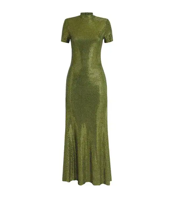 Self-Portrait Rhinestone Embellished Maxi Dress - Green - 30% Off |  Editorialist
