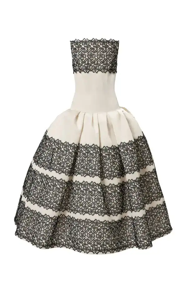 Carolina Herrera Lace-Trimmed Silk Faille Ankle-Length Dress - Black/White  | Editorialist