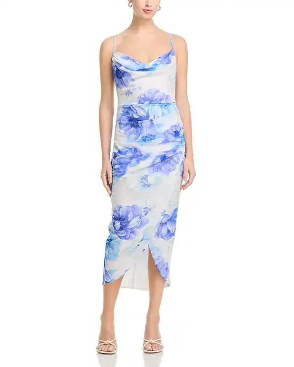 Aqua Mesh Midi Dress In White/Blue - 25% Off | Editorialist