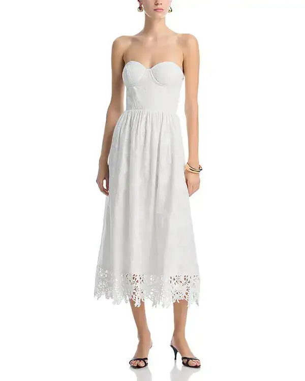 Aqua Lace Bottom Bustier Midi Dress - White | Editorialist