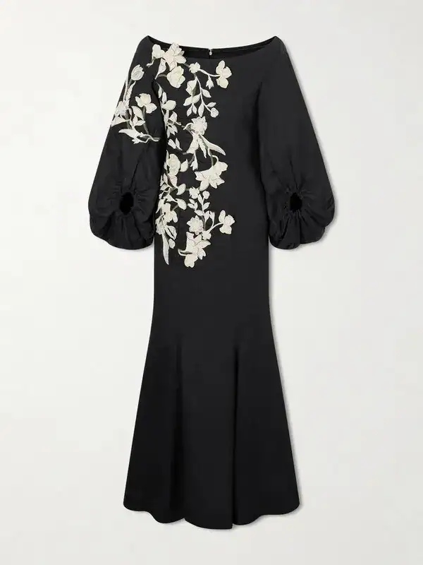 Agua Bendita Embroidered Linen Maxi Dress - Black | Editorialist
