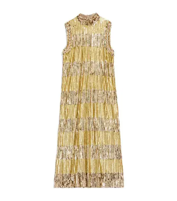 Valentino Garavani Tulle Illusione Midi Dress - Gold | Editorialist