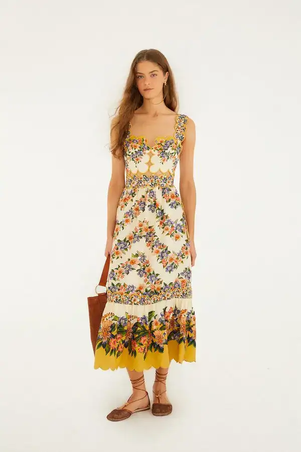 Farm Rio Striped Lenzing Ecovero Euroflax Midi Dress - Hilo Stripes Sand |  Editorialist