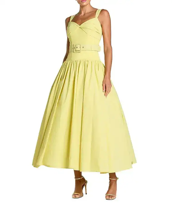 Mac Duggal Sleeveless Faille A-Line Midi Dress With Belt - Buttercup |  Editorialist