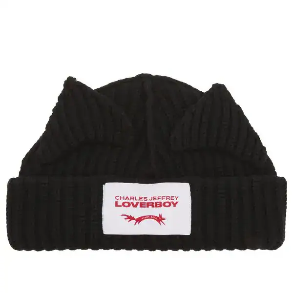 Charles Jeffrey Animal-Ears Ribbed-Knit Beanie - Black | Editorialist