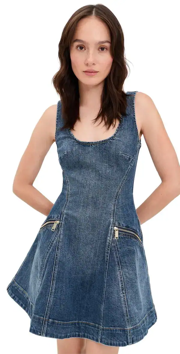 self portrait flared mini dress Denim Flared Bow Mini Dress – self-portrait-US main image 1
