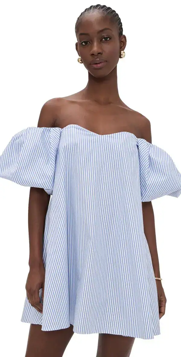 blue and white striped short dress Blue & White Stripe Button Front Mini Dress - All Dresses main image 0
