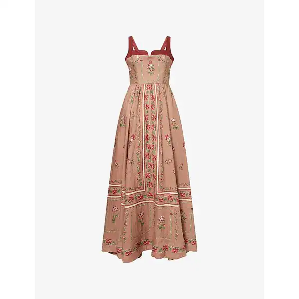 Agua Bendita Floral Linen Maxi Dress - Multicolor | Editorialist