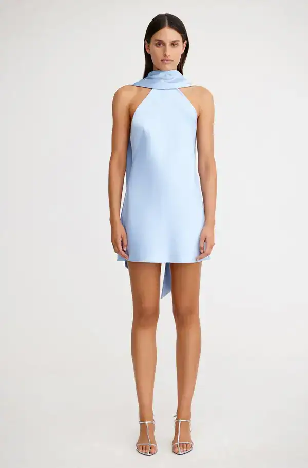 sachin and babi light blue dress Halter Satin Prom Dress CH079 – Sparkly Gowns main image 0