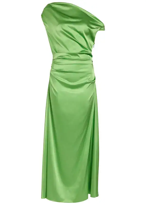 Staud Phare Draped Stretch-Silk Maxi Dress - Green | Editorialist