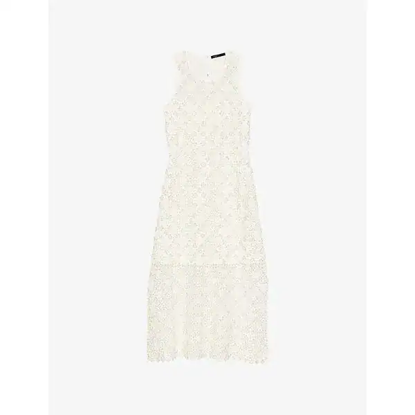 Maje Rhinestone-Embellished Crochet Midi Dress In White | Editorialist