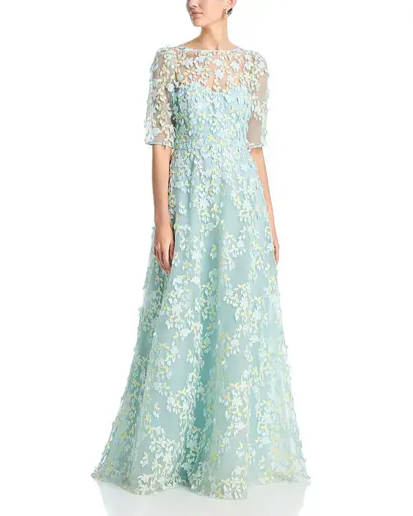 Rickie Freeman For Teri Jon Tulle 3d Petal Gown - Mint Multi | Editorialist