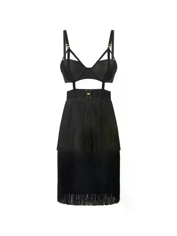 Elisabetta Franchi Mini Fringe Dress - Black | Editorialist