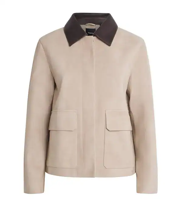 Theory Suede Trucker Jacket - Brown | Editorialist