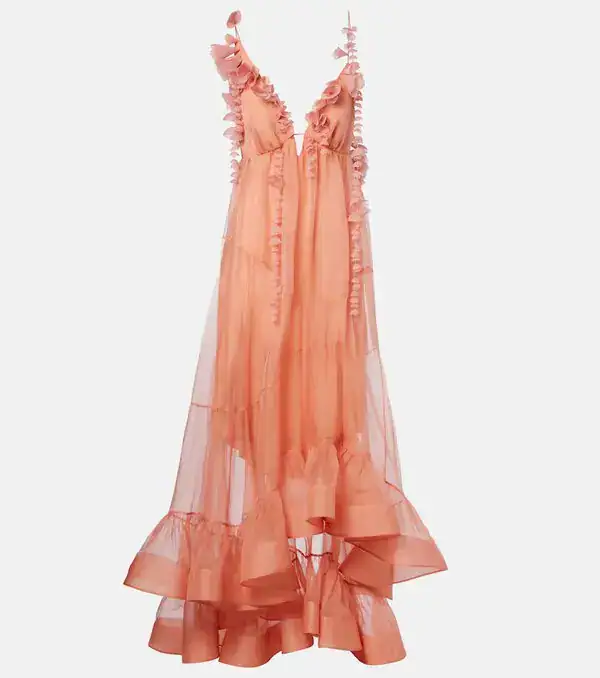 Zimmermann Como Floral-Appliqu Silk Maxi Dress - Pink | Editorialist