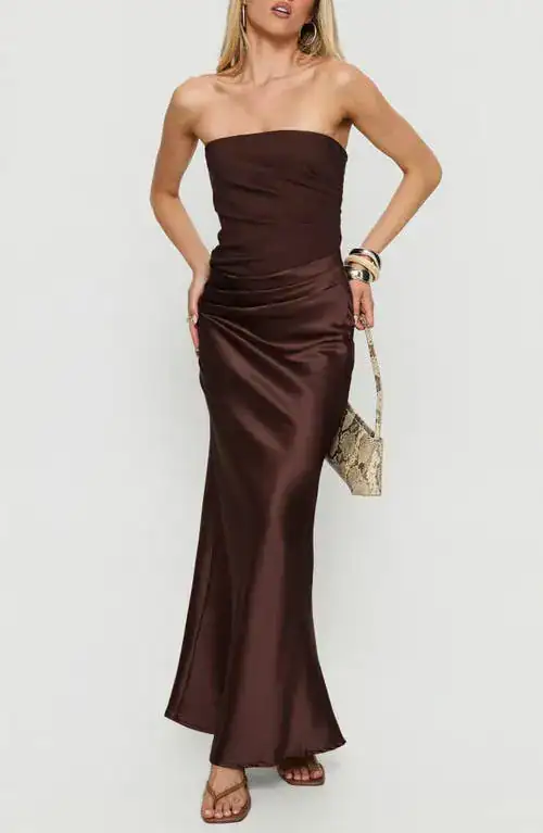 Princess Polly Lulita Strapless Gown - Brown | Editorialist