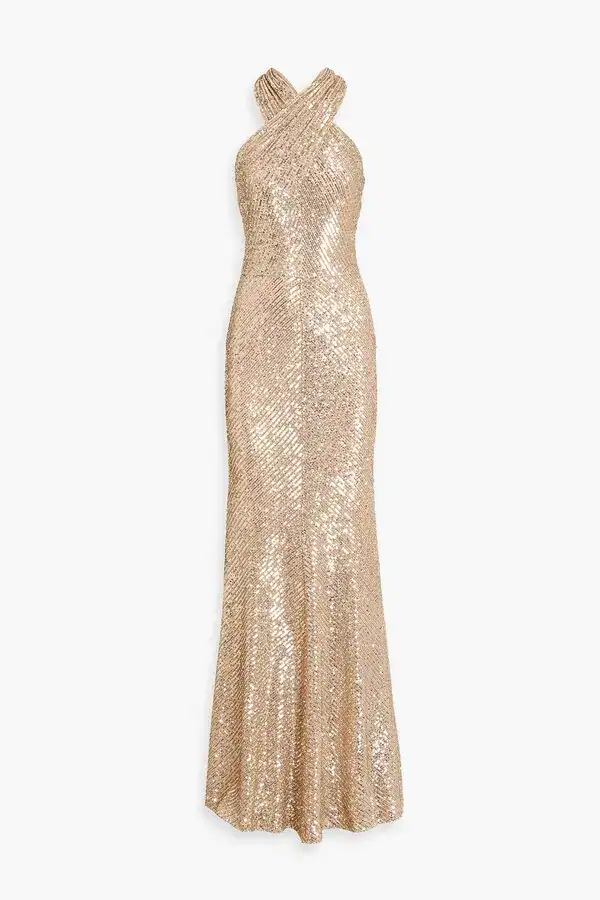 Naeem Khan Sequined Stretch-tulle Gown - Gold