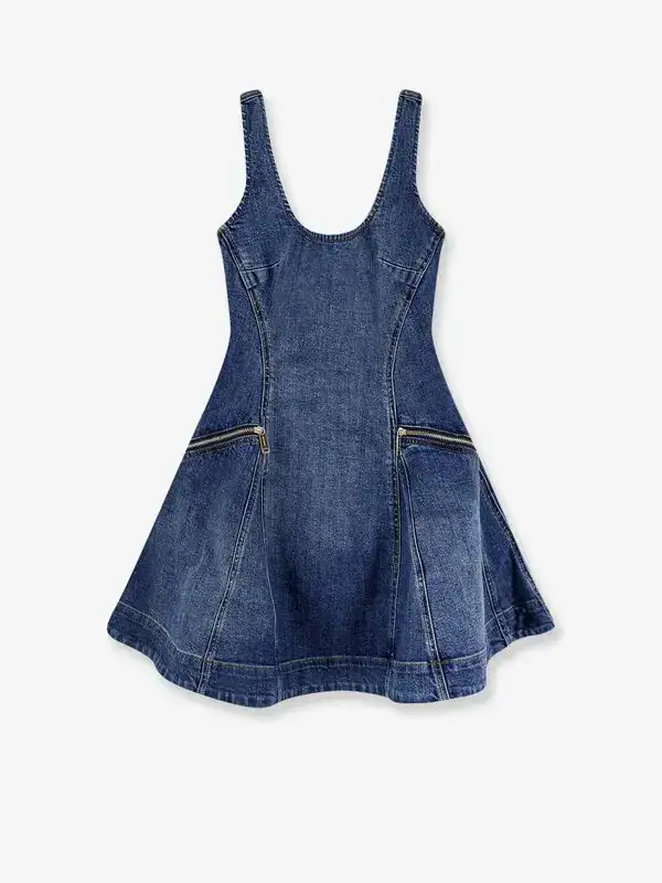 Self-Portrait Flared Denim Mini Dress - Blue | Editorialist