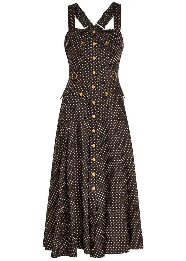 Zimmermann Luna Polka-Dot Linen Midi Dress - Black | Editorialist