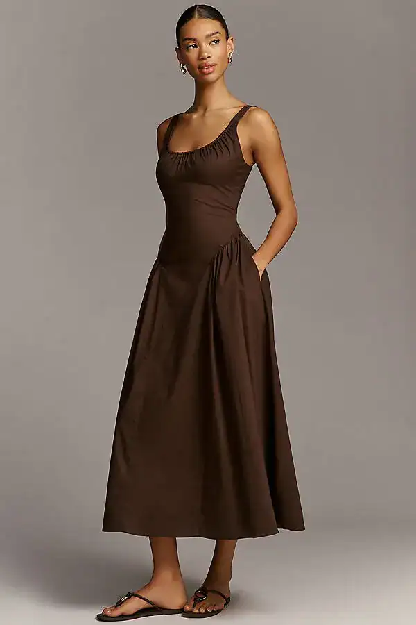 Faithfull The Brand Marcella Sleeveless Midi Dress - Espresso | Editorialist