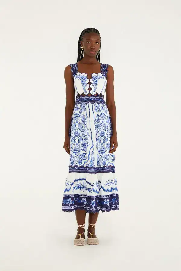 Farm Rio Porcelain Garden Cut-Out Midi Dress - Porcelain Garden Off-White |  Editorialist